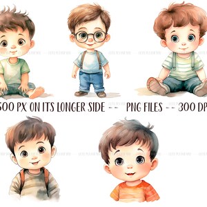 Watercolor Cartoon Boys Clipart - Cute Baby Boy Portrait Digital Paper ...