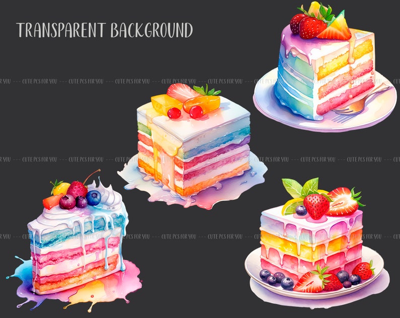 Watercolor Rainbow Sweets Clipart Bright Cakes and Cupcakes - Etsy