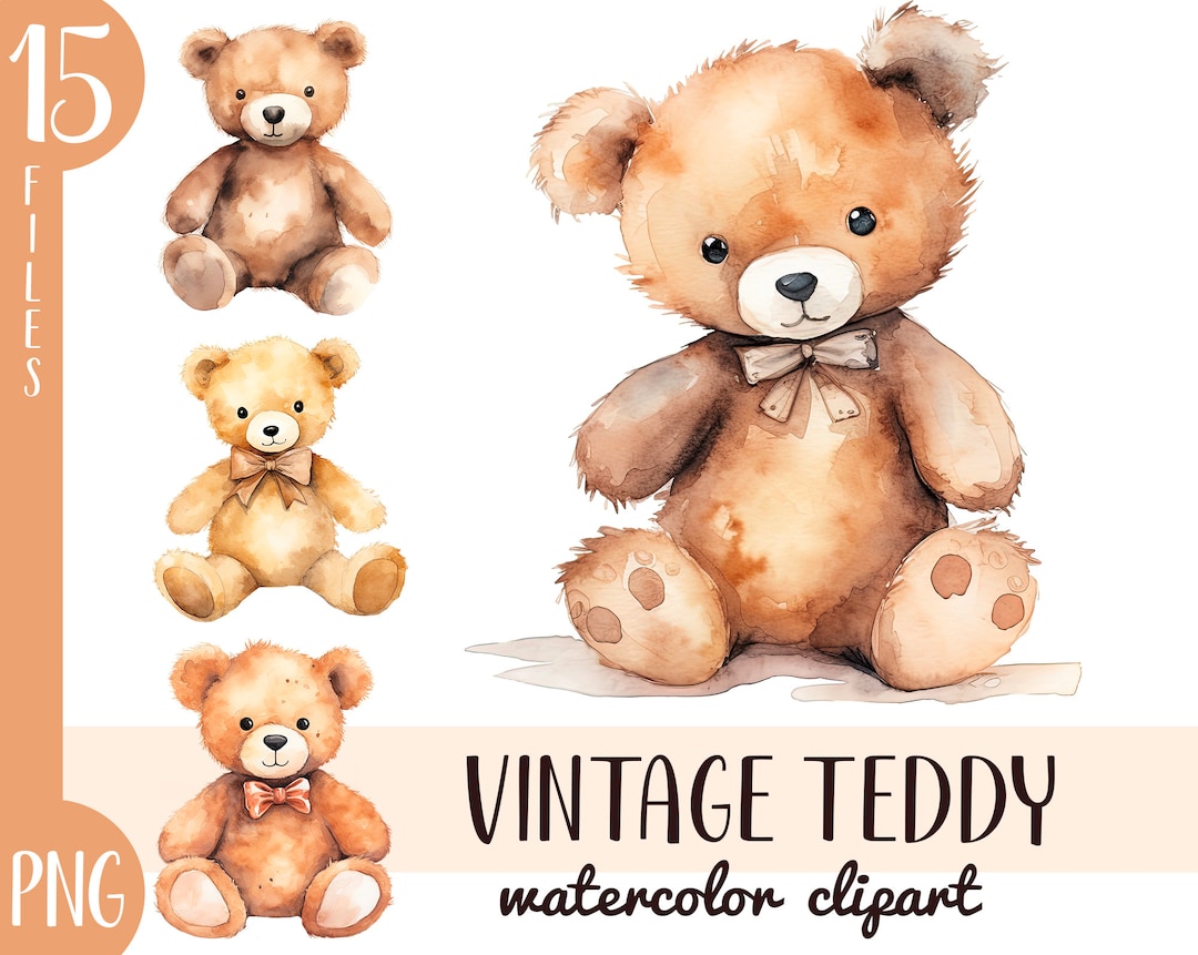 Watercolor Vintage Teddy Bears Clipart-cute Plush Toy Illustration Png ...
