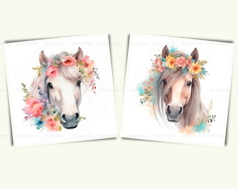 Watercolor Floral Horses Clipart: Pony Illustrations (JPG Files) - Etsy