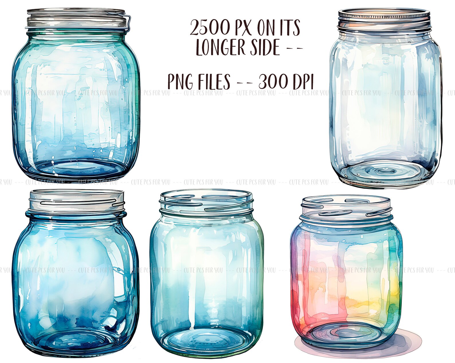Watercolor Glass Jars Clipart: Rainbow Vase Illustration (PNG) - Etsy