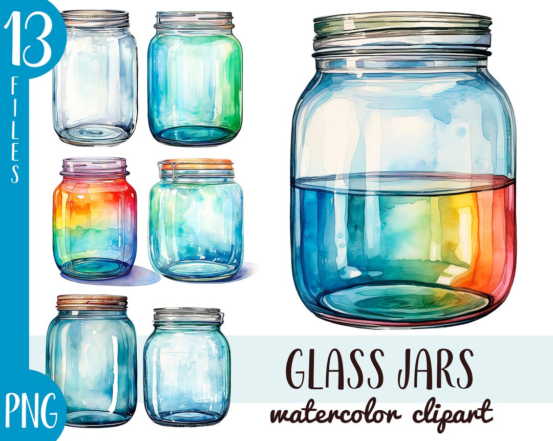 Watercolor Glass Jars Clipart: Rainbow Vase Illustration (PNG) - Etsy