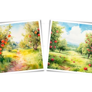 Watercolor Orchard Clipart Garden With Apples Digital Paper Summer ...