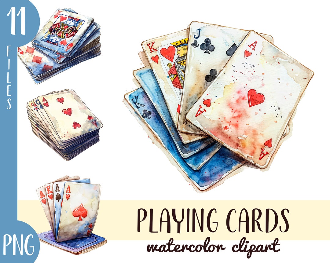 Watercolor Playing Cards Clipart - Gambling Digital Paper - Poker PNG ...