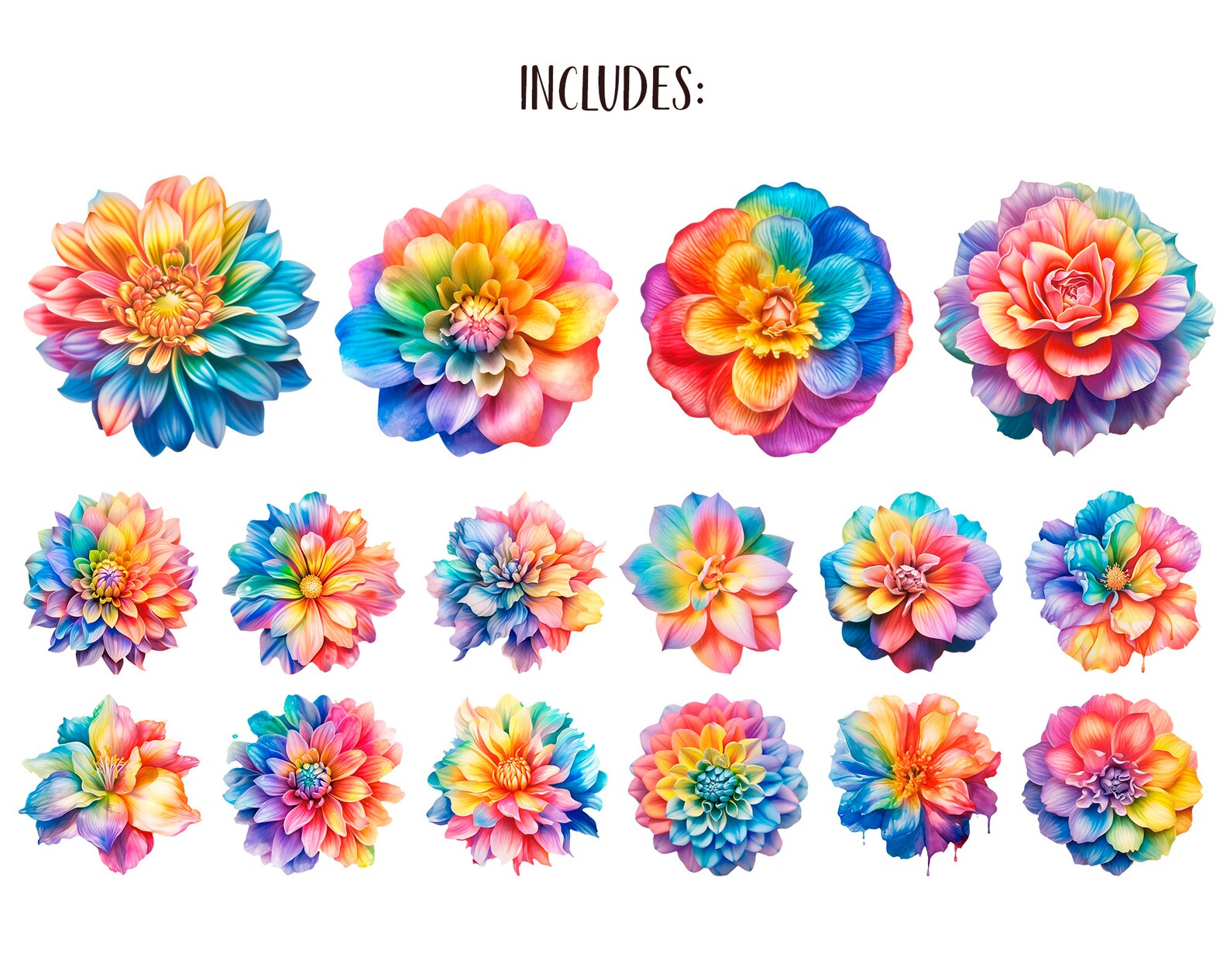 Watercolor Rainbow Flowers Clipart Pastel Rainbow Floral - Etsy