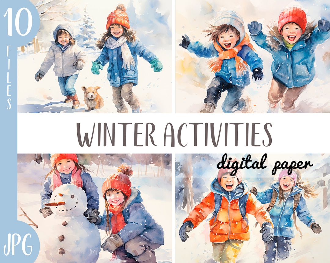 Watercolor Winter Activities Clipart -winter Illustrations for Children ...