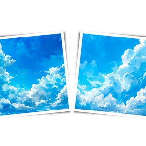 Watercolor Sky Clipart: Blue & White Clouds Landscape (digital Download ...
