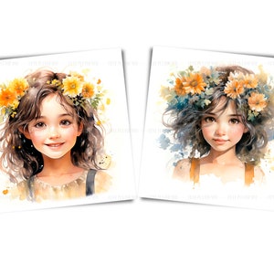 Watercolor Floral Girls Clipart: Bouquet Illustrations (digital ...