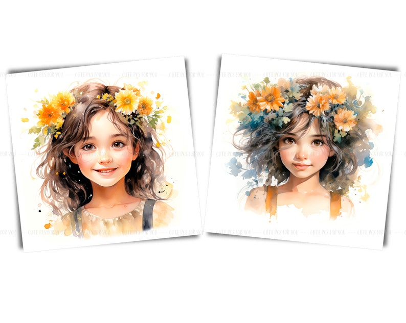Watercolor Floral Girls Clipart: Bouquet Illustrations (digital ...