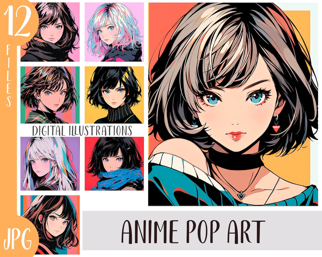 Anime Pop Art Girl Clipart Japanese Woman Digital Paper Bright Neon ...