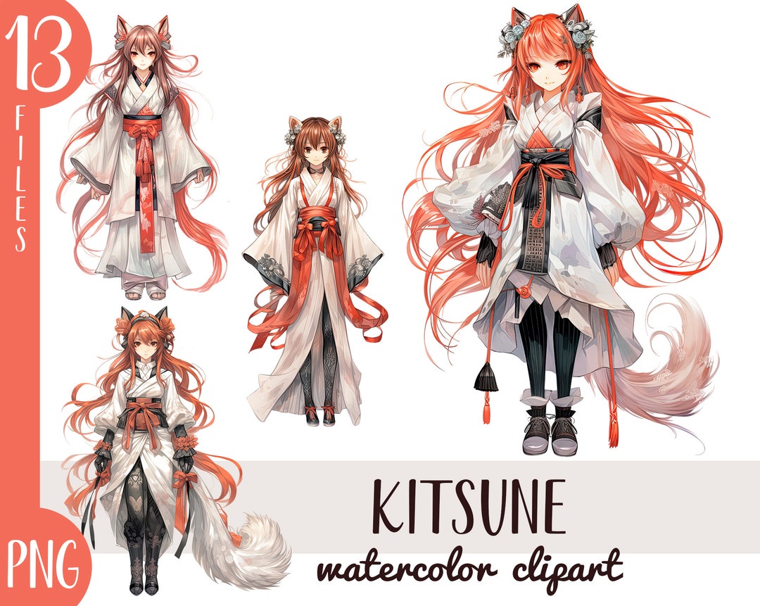 Watercolor Kitsune Clipart - Fantastic Foxes Digital Paper - Japanese ...