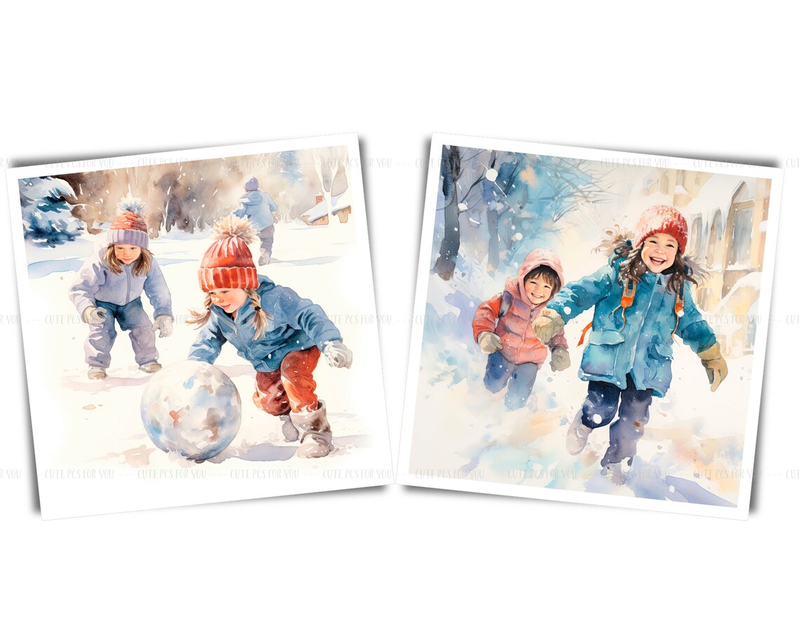 Watercolor Winter Activities Clipart -winter Illustrations for Children ...