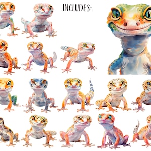 Watercolor Realistic Leopard Geckos Clipart - Cute Reptiles PNG ...