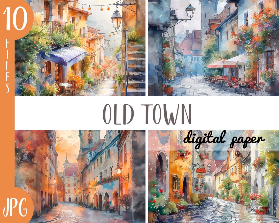 Watercolor Old Town Clipart: European Streetscapes (JPG Digital Files ...