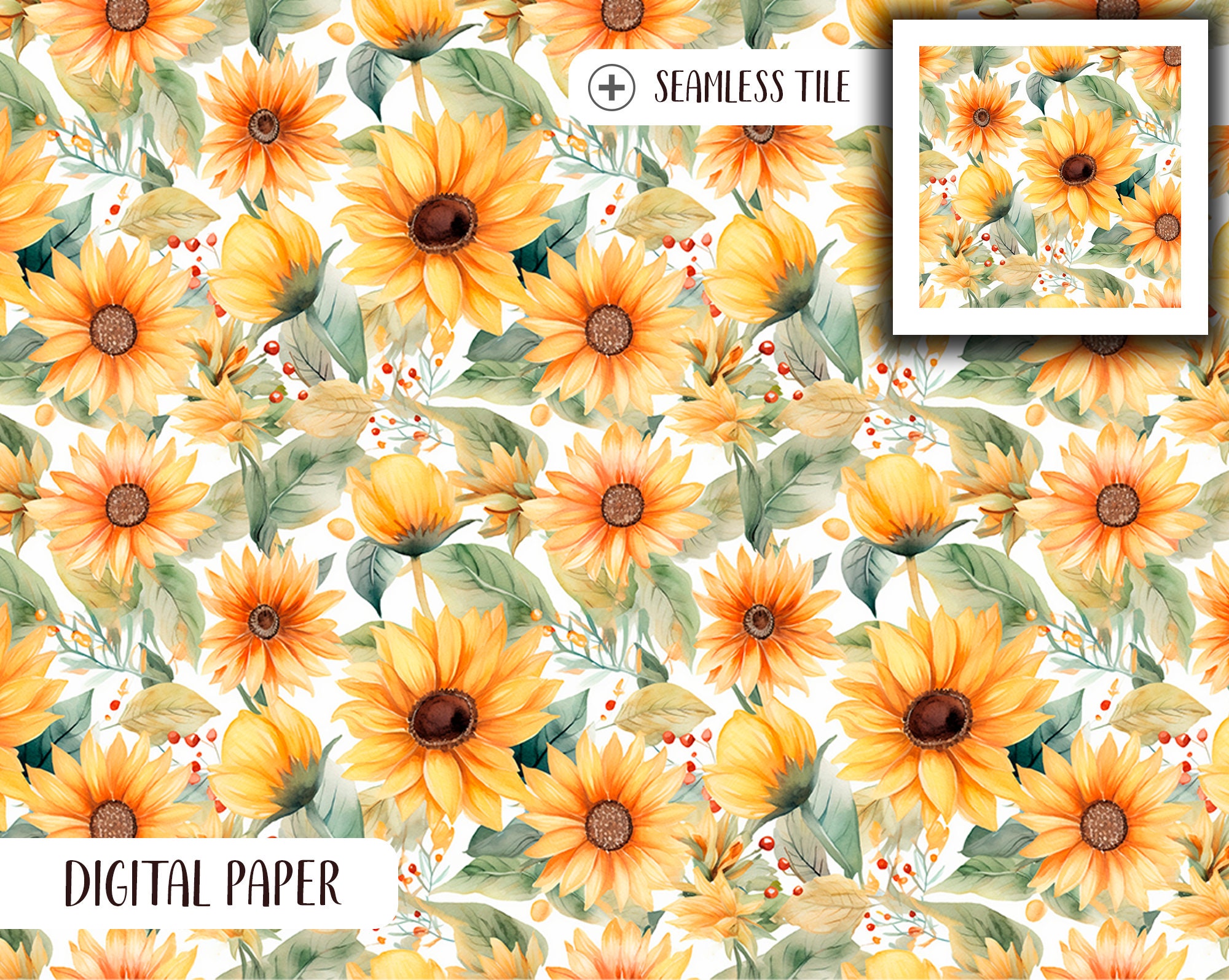 Watercolor Sunflowers Seamless Patterns-bright Orange Flowers - Etsy