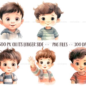 Watercolor Cartoon Boys Clipart - Cute Baby Boy Portrait Digital Paper ...
