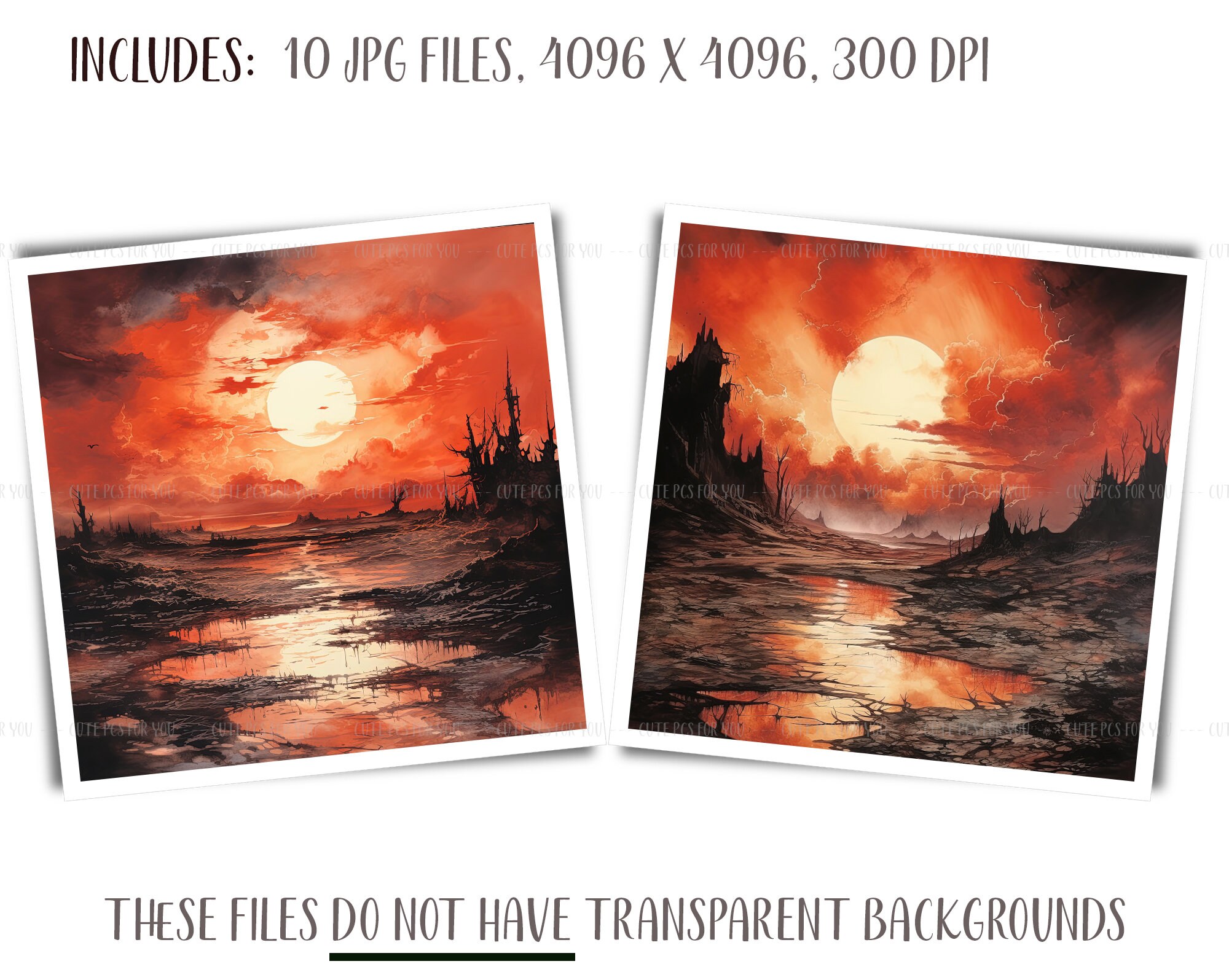 Watercolor Hell Clipart Underworld Landscape Digital Paper Fantastic ...