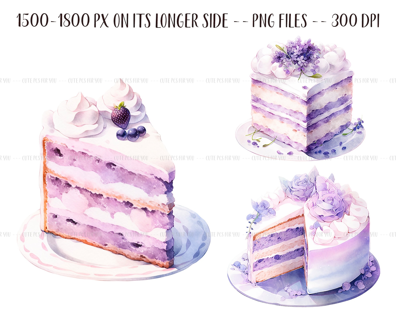 Watercolor Lilac Sweets Clipart: Purple Cakes PNG (digital Download) - Etsy
