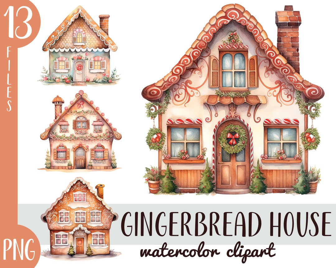 Watercolor Gingerbread Houses Clipart: Christmas Cookie House PNG ...