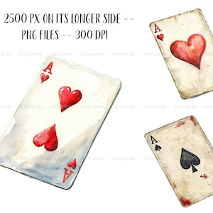 Watercolor Playing Cards Clipart: Poker PNG Graphics (digital Download ...