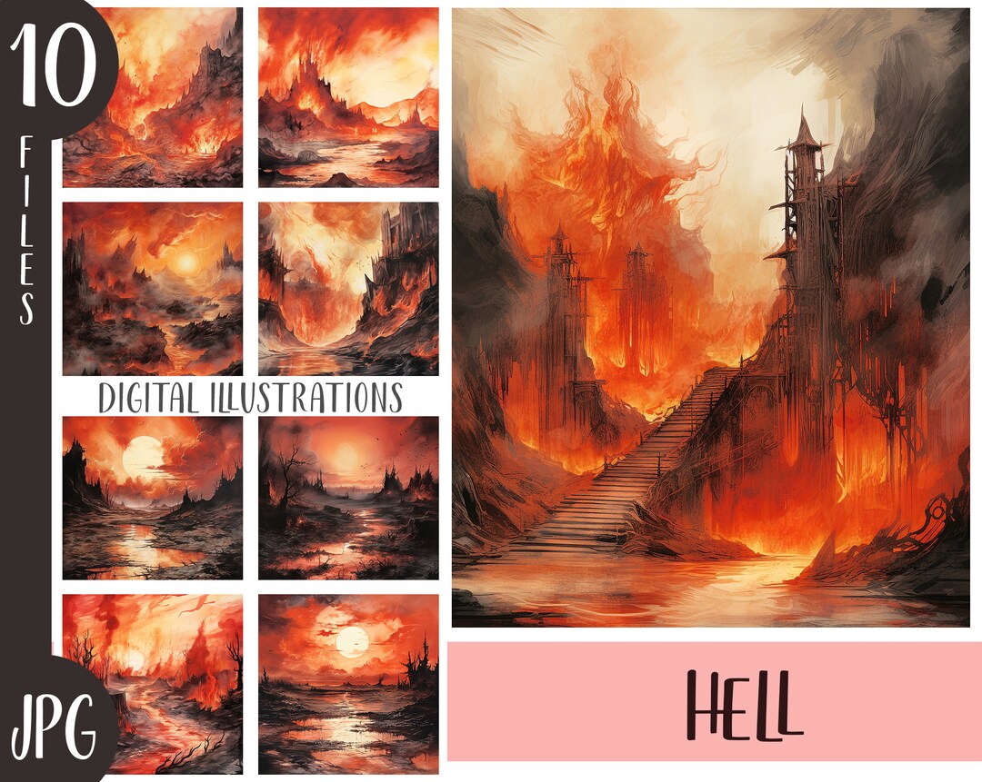 Watercolor Hell Clipart - Underworld Landscape Digital Paper ...