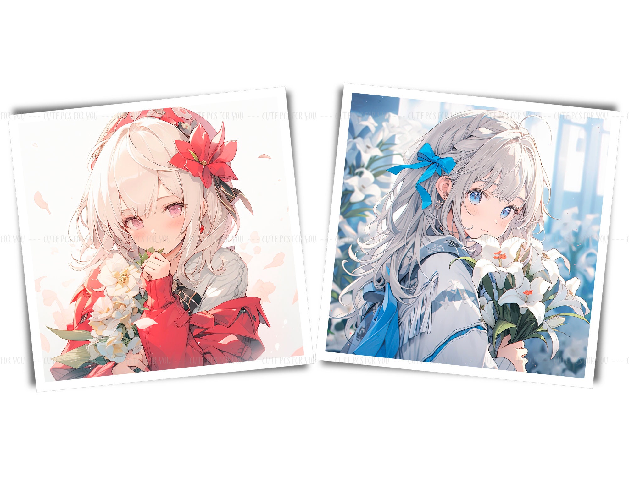 Watercolor Floral Anime Clipart Cute Girl With Flowers - Etsy