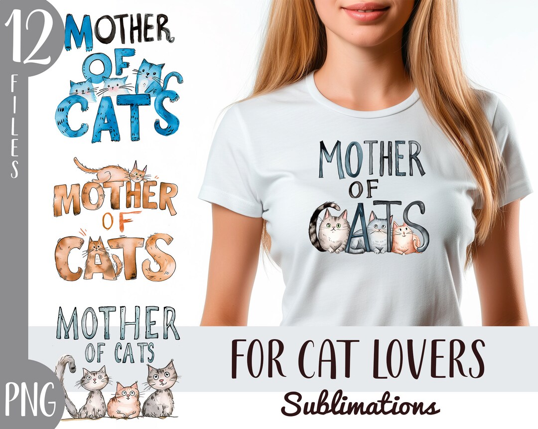 Watercolor Mother of Cats Sublimation Clipart-cute Cat Digital ...
