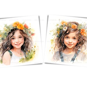 Watercolor Floral Girls Clipart: Bouquet Illustrations (digital ...