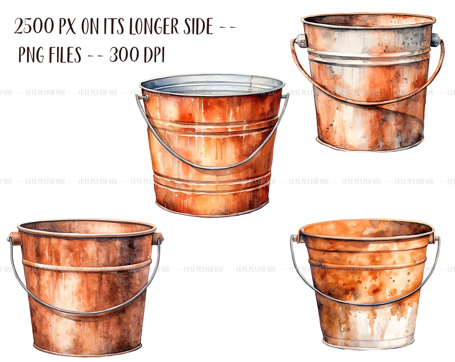 Watercolor Rusty Objects Clipart: Vintage Lantern, Buckets (PNG) - Etsy
