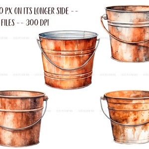 Watercolor Rusty Objects Clipart: Vintage Lantern, Buckets (PNG) - Etsy