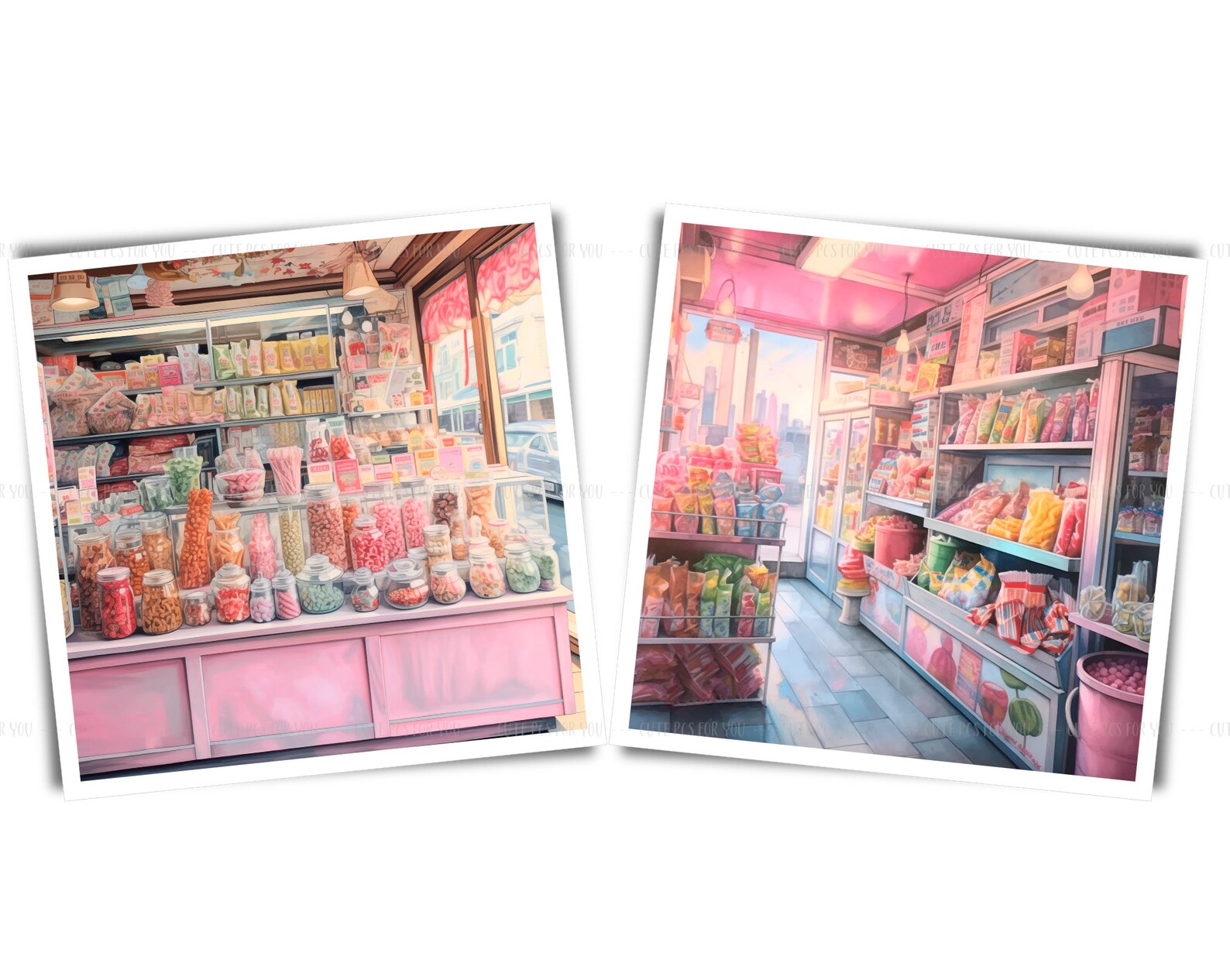 Watercolor Candy Store Clipart Pink Sweets on Display - Etsy