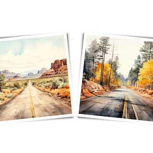 Watercolor Empty Road Clipart - Freeway Digital Paper - Travel Graphic ...