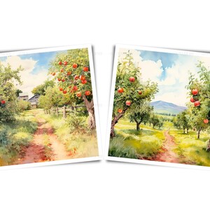 Watercolor Orchard Clipart Garden With Apples Digital Paper Summer ...