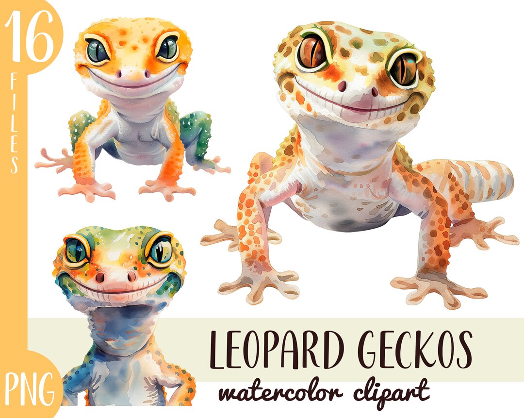 Watercolor Realistic Leopard Geckos Clipart - Cute Reptiles PNG ...