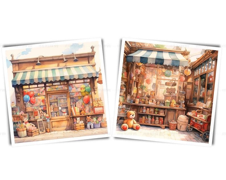 Watercolor Toy Store Clipart Shop Facade Digital Paper Shop With Plush ...