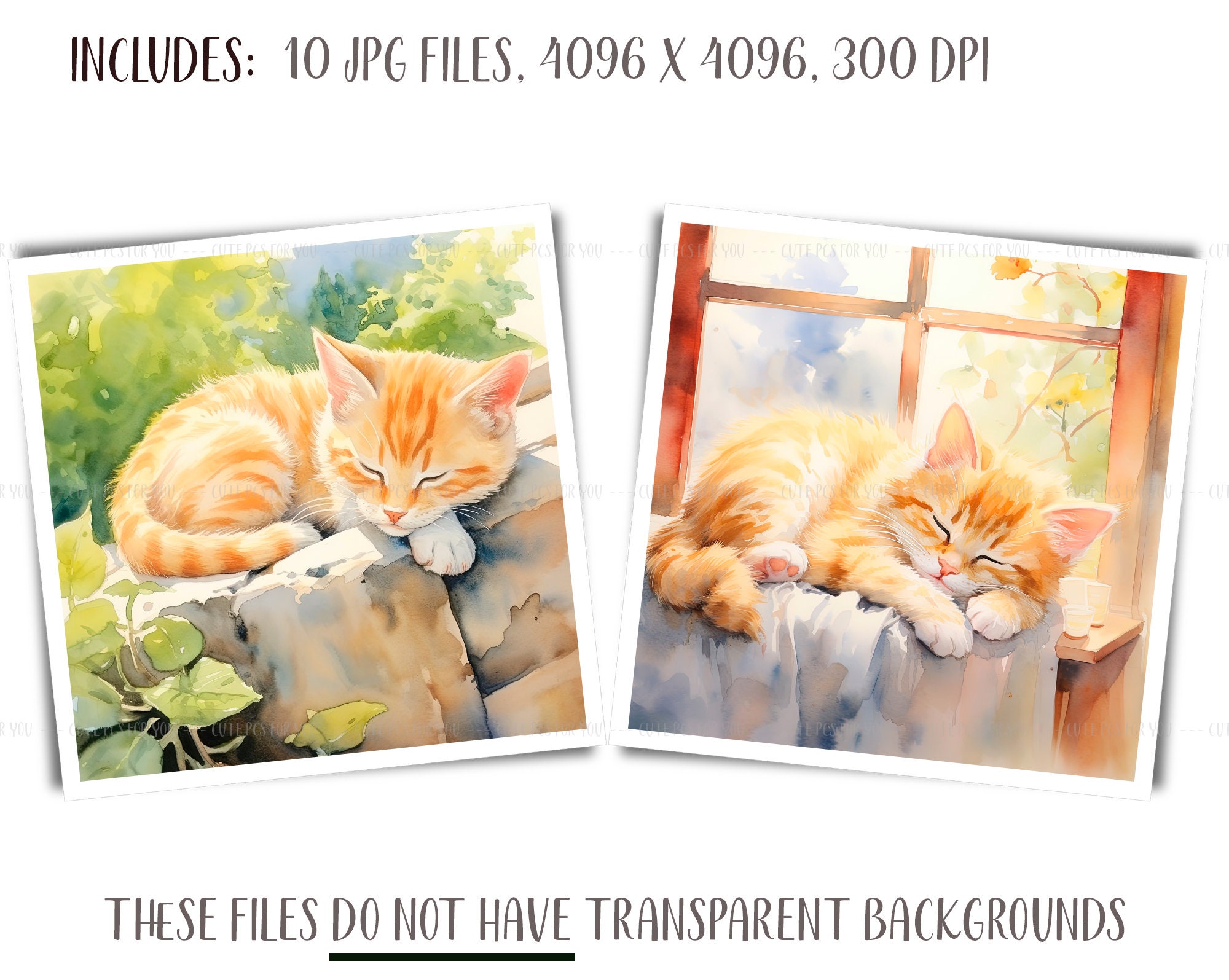 Watercolor Sleeping Cats Clipart Cute Resting Red Kittens - Etsy