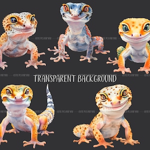 Watercolor Realistic Leopard Geckos Clipart - Cute Reptiles PNG ...