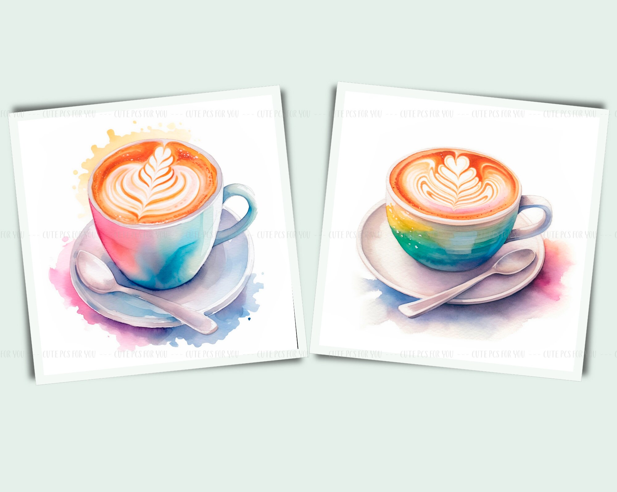 Watercolor Rainbow Coffee Clipart Positive Cappuccino - Etsy