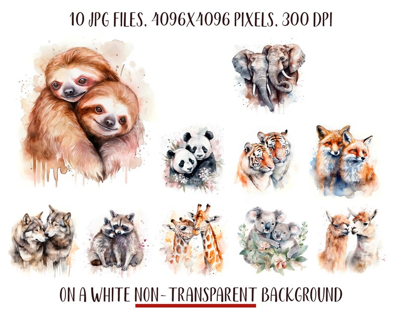 Watercolor Animals Couple Clipart Animal Pairs JPG Llamas in Love ...