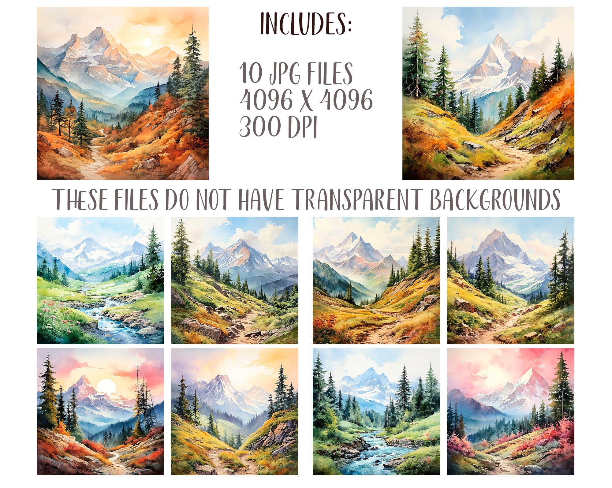 Watercolor Mountain Landscape Clipart Nature Digital Paper Hills ...