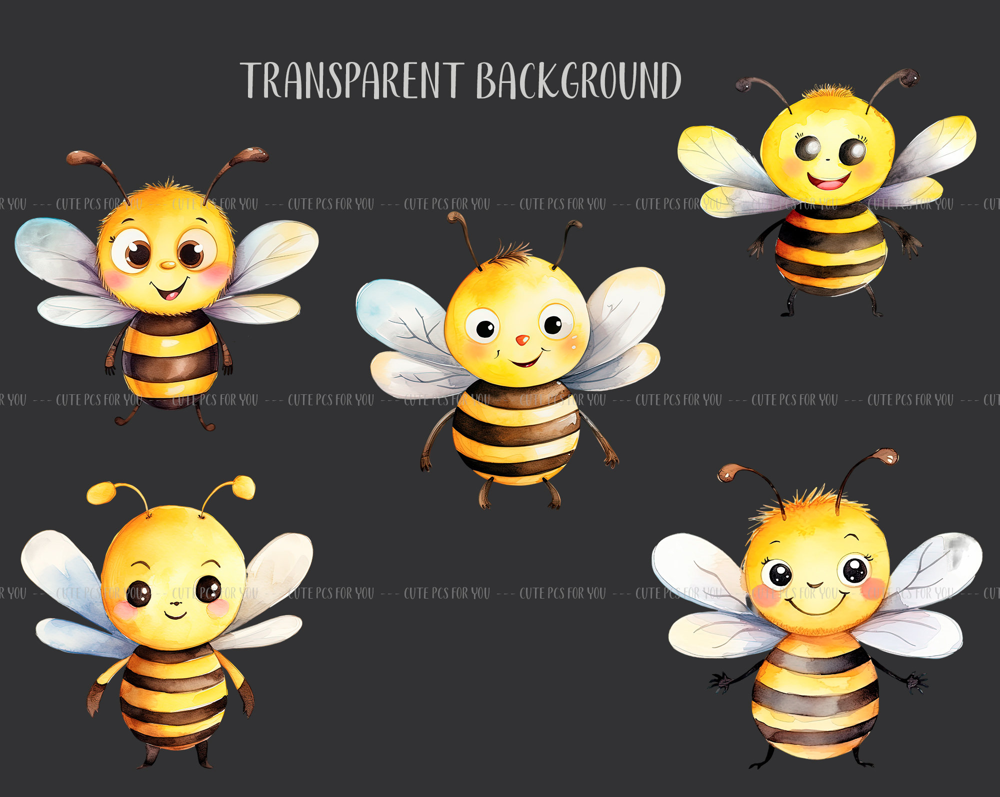 Watercolor Cute Bees Clipart Cartoon Bee Graphics - Etsy Australia