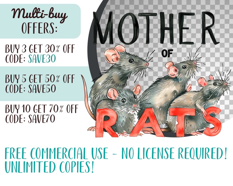 Watercolor Mother of Rats Sublimation Clipart - Cute Mice Digital ...