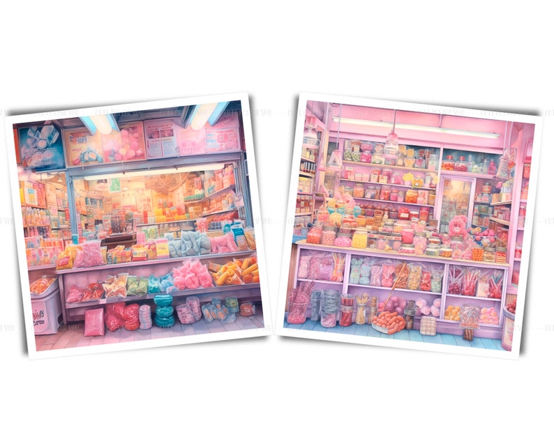 Watercolor Candy Store Clipart Pink Sweets on Display - Etsy