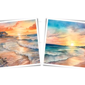 Watercolor Evening Beach Clipart - Sunset by the Sea Digital Paper - by ...