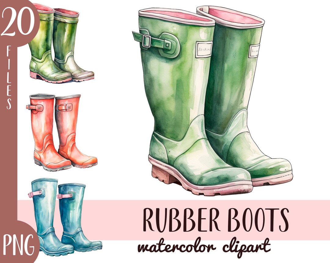 Watercolor Rubber Boots - Colored Galoshes Digital Illustration ...