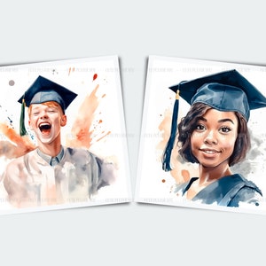 Watercolor Graduation Clipart: Student Illustrations (JPG Files) - Etsy