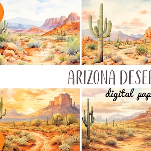 Watercolor Arizona Desert Clipart Hot Desert Landscape Digital Paper ...