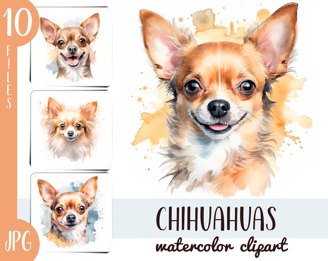 Watercolor Chihuahua Dogs Clipart - Dog Breeds Sublimation - Long ...