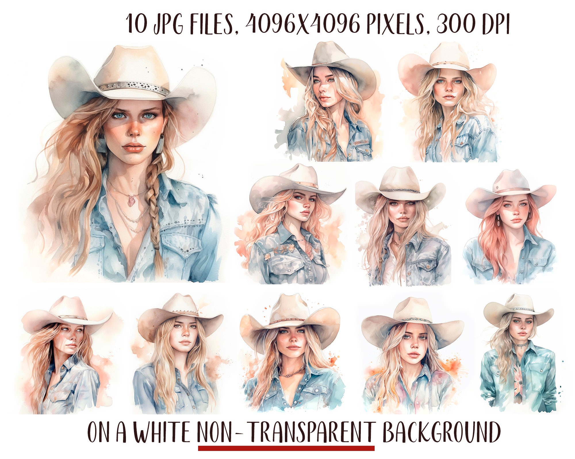 Watercolor Pastel Cowgirls Clipart wild Western Digital - Etsy