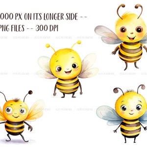 Watercolor Cute Bees Clipart - Cartoon Bee Graphics - Children's ...